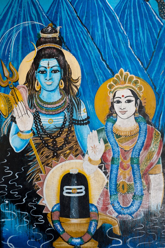 Painting of the Hindu God Shiva and Goddess Parvati on the Wall of a ...