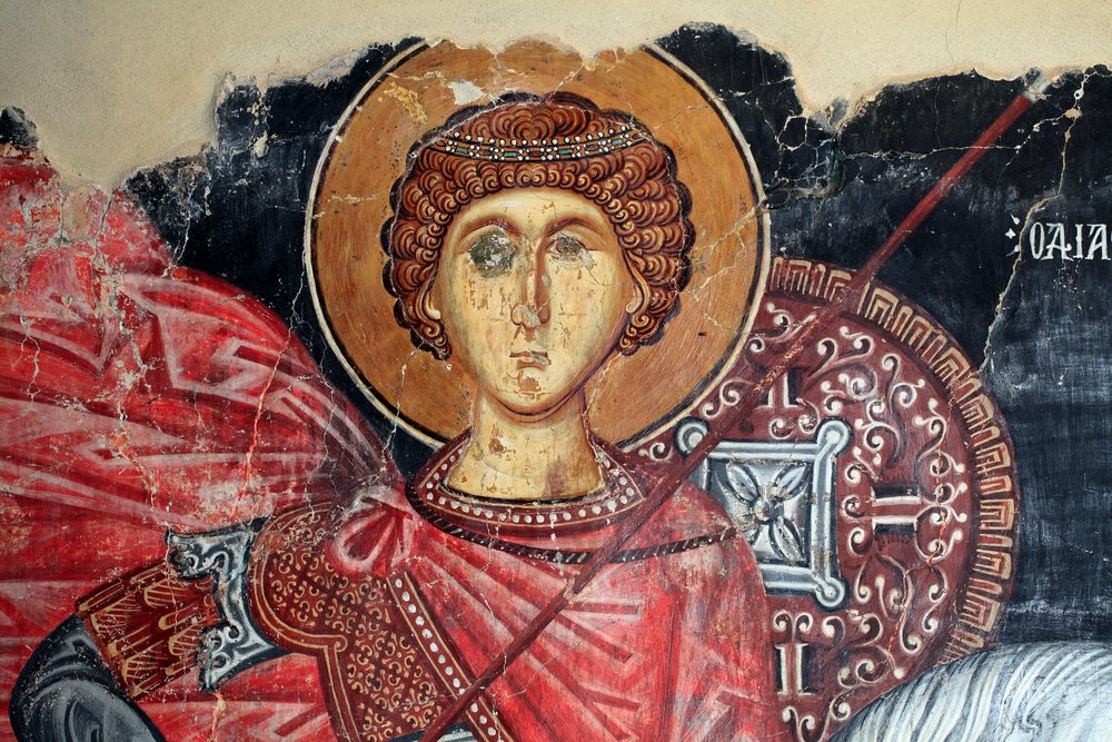 Byzantine Fresco from the 15th century (detail) Saint George