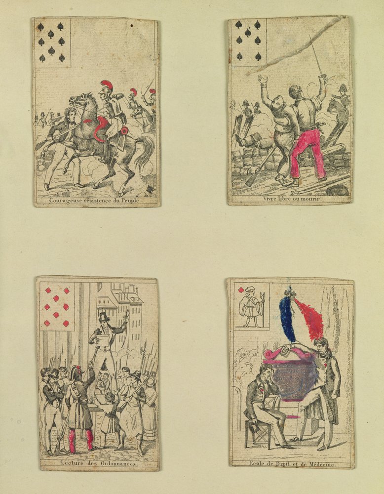Four Playing Cards Commemorating the Heroes of July 1830