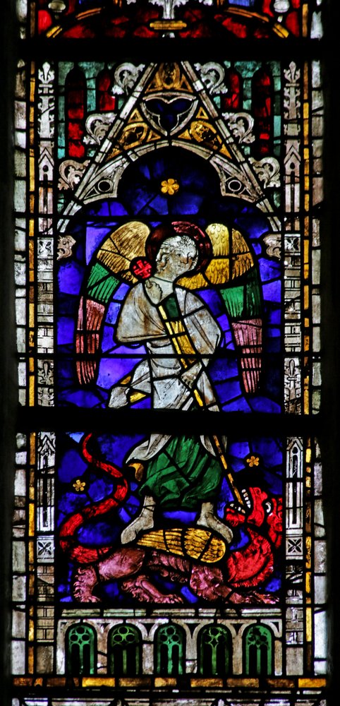 Window depicting Saint Michael in a Canopy and plinth setting