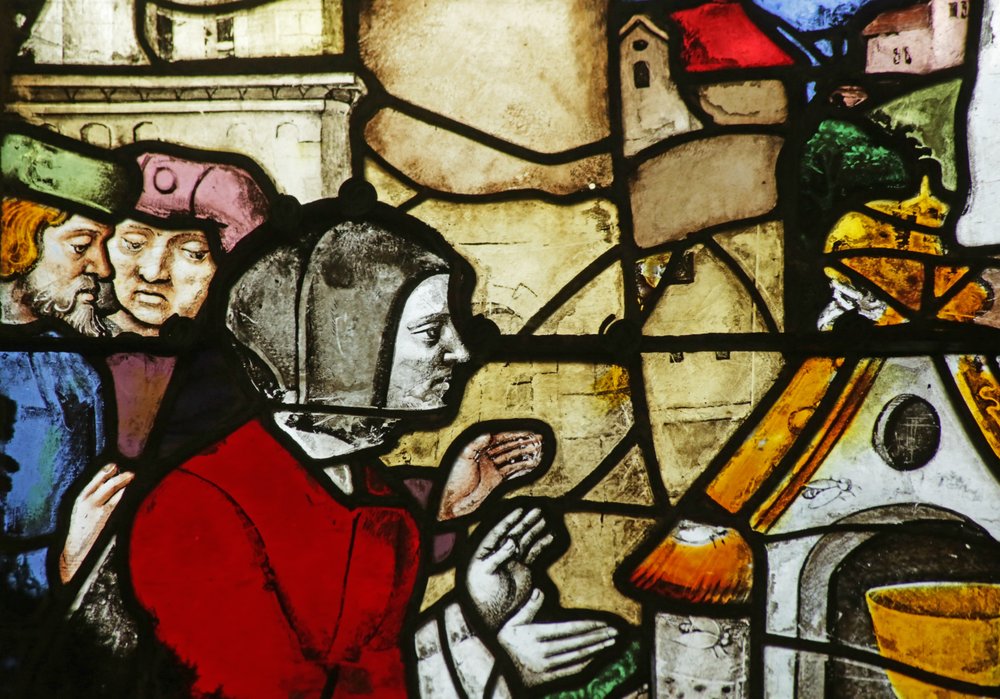 Window depicting Tabernacle built by bees for the Sacrament