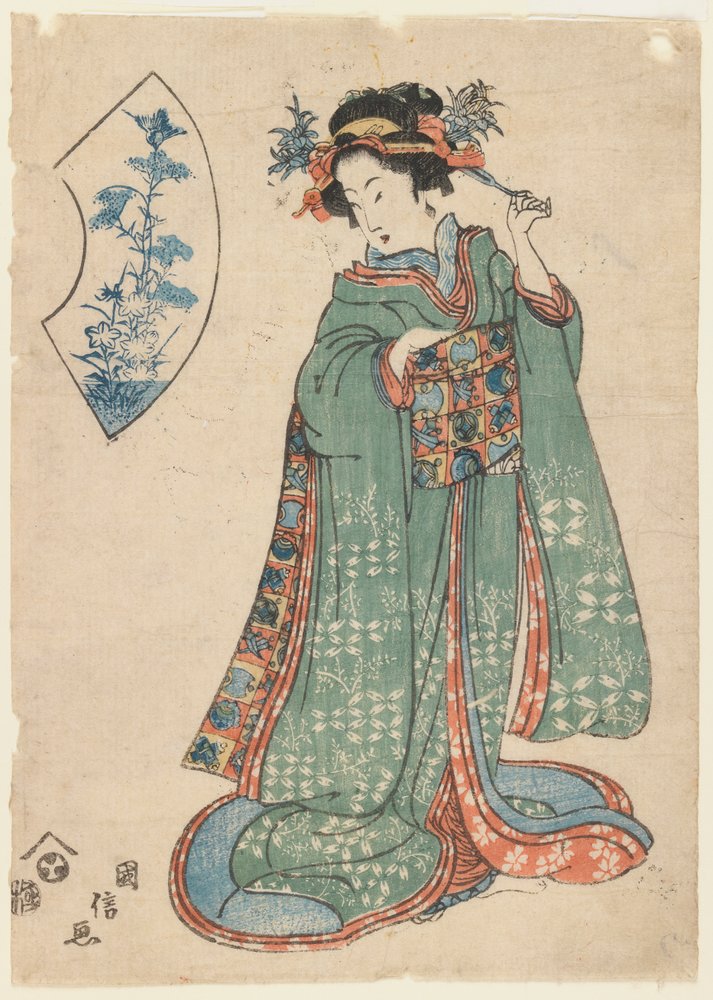 Kuninobu, A Woman Fastening Her Hair Ornament