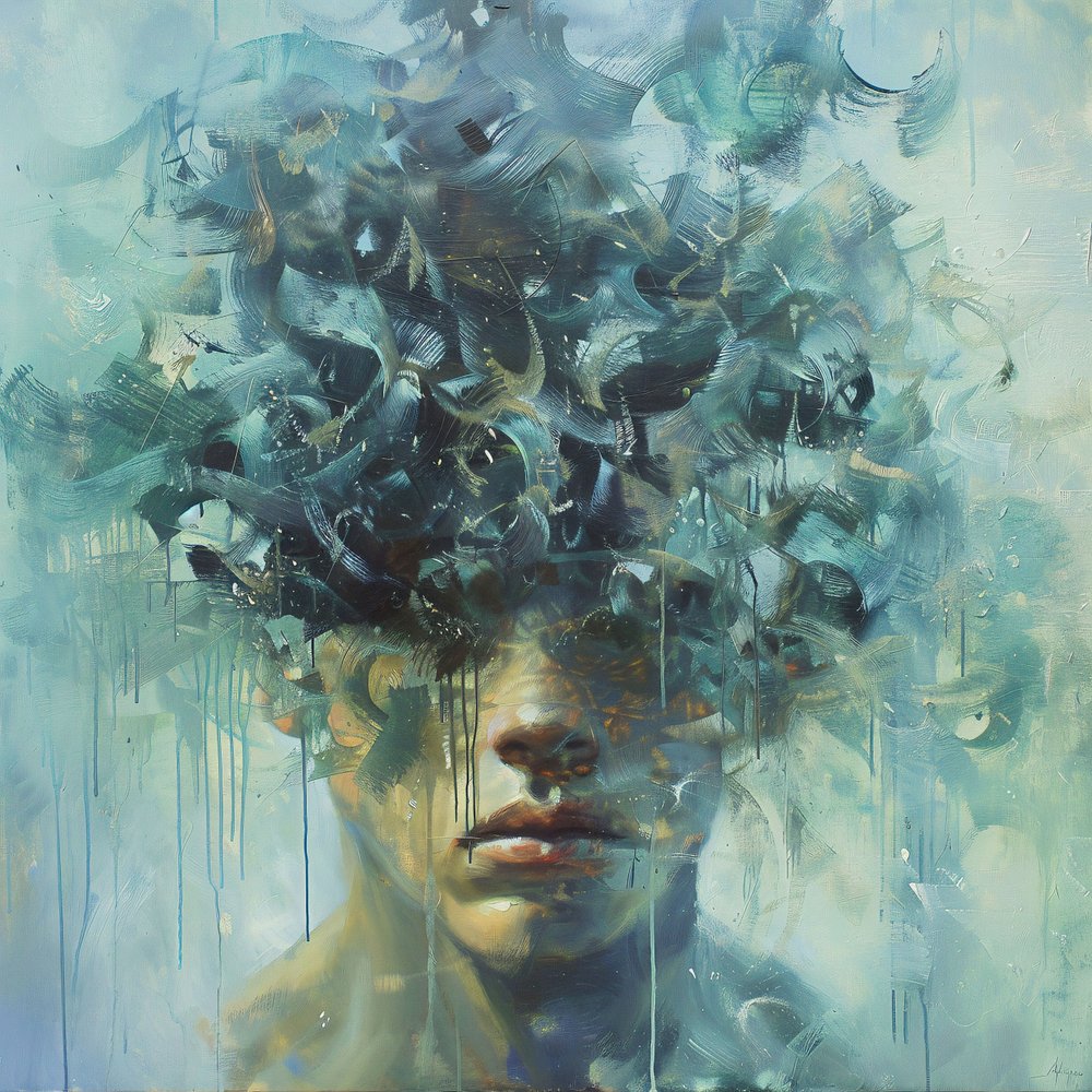 Man Expressing Deep Sadness, Psychology Art Painting