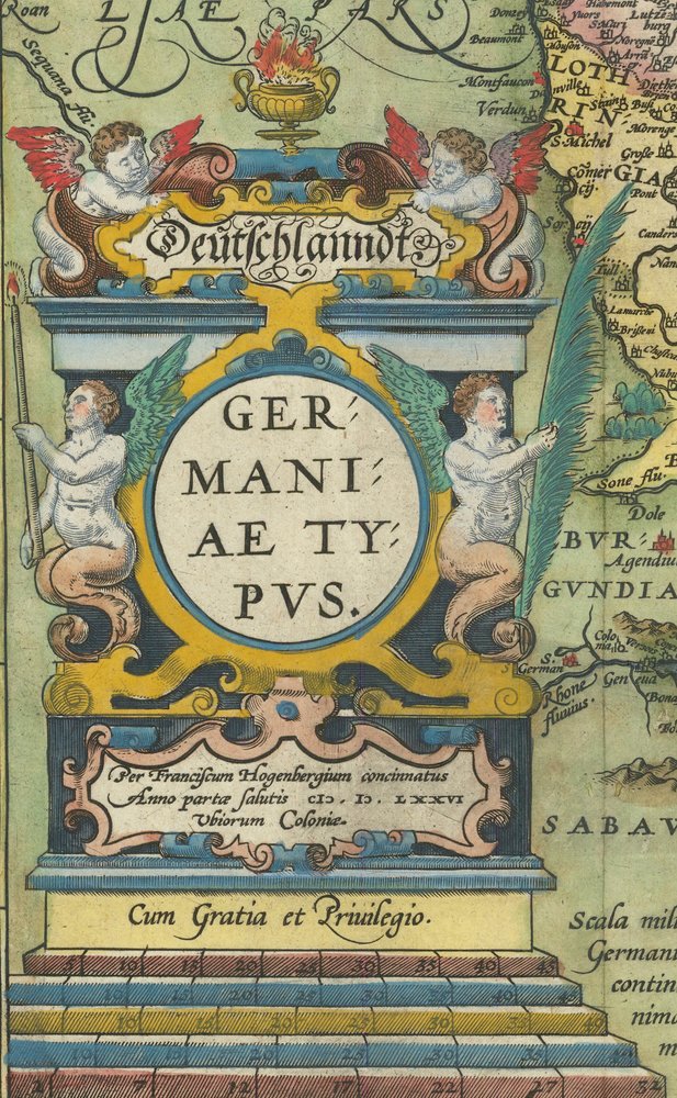 1608 Cartouche with Integrated Scales by Abraham Ortelius