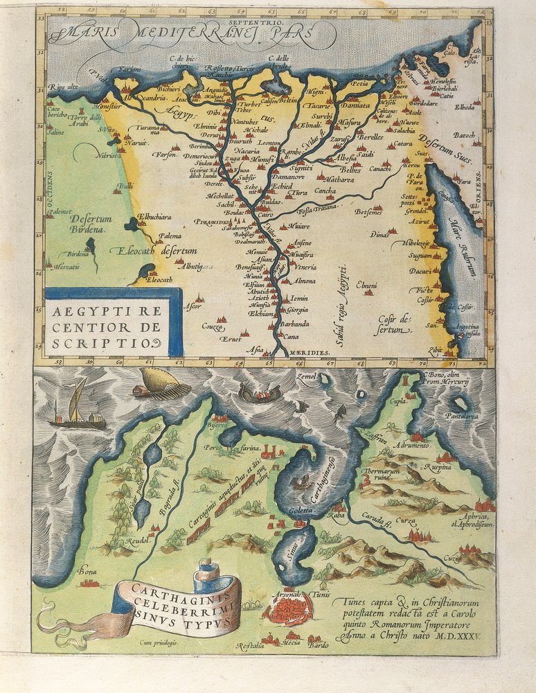Map of the Nile Delta and Ancient City of Carthage, from Theatrum Orbis ...