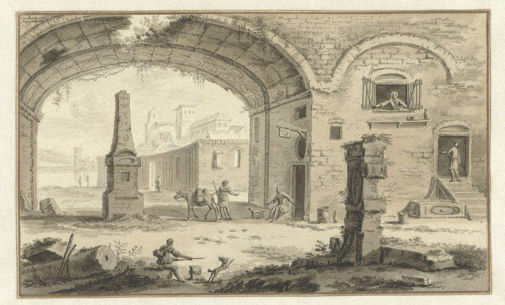 Imaginary Italian Cityscape with Classical Buildings and View Through ...