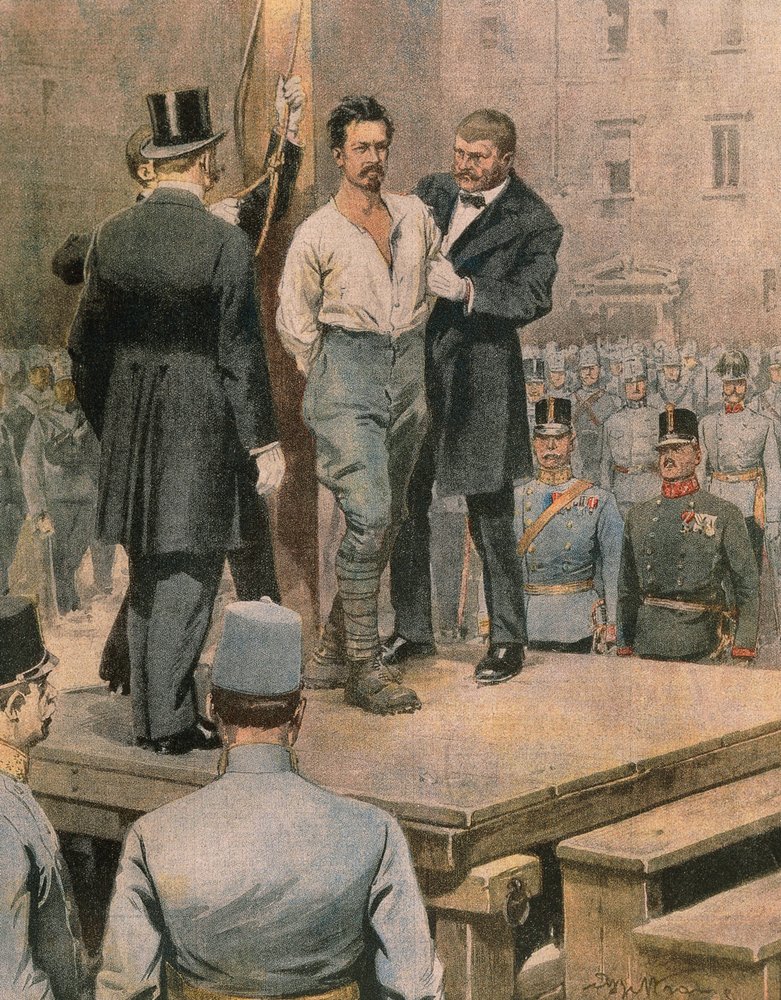 Execution of Cesare Battisti in Trento, illustration from La Domenica ...