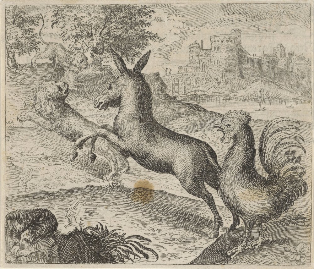 Fable of the Lion, Donkey, and Rooster