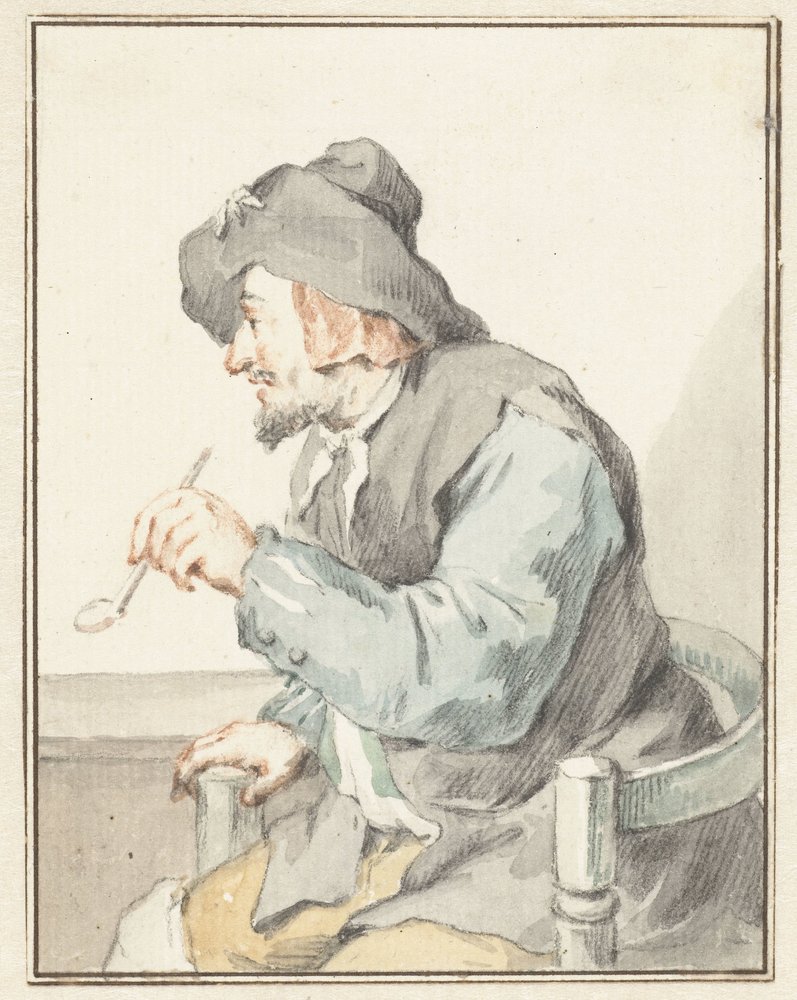 Man Smoking a Pipe in an Armchair, Facing Left