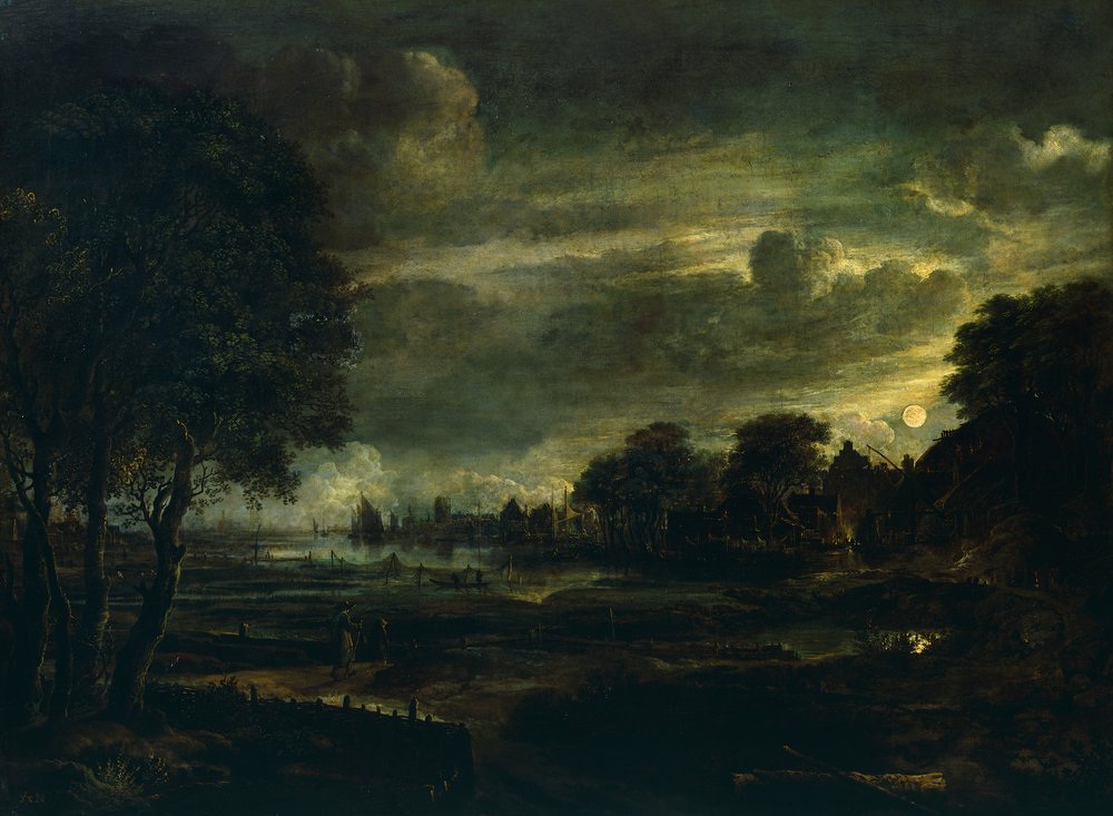 Village in moonlight, by Aert van der Neer (1603-1677)