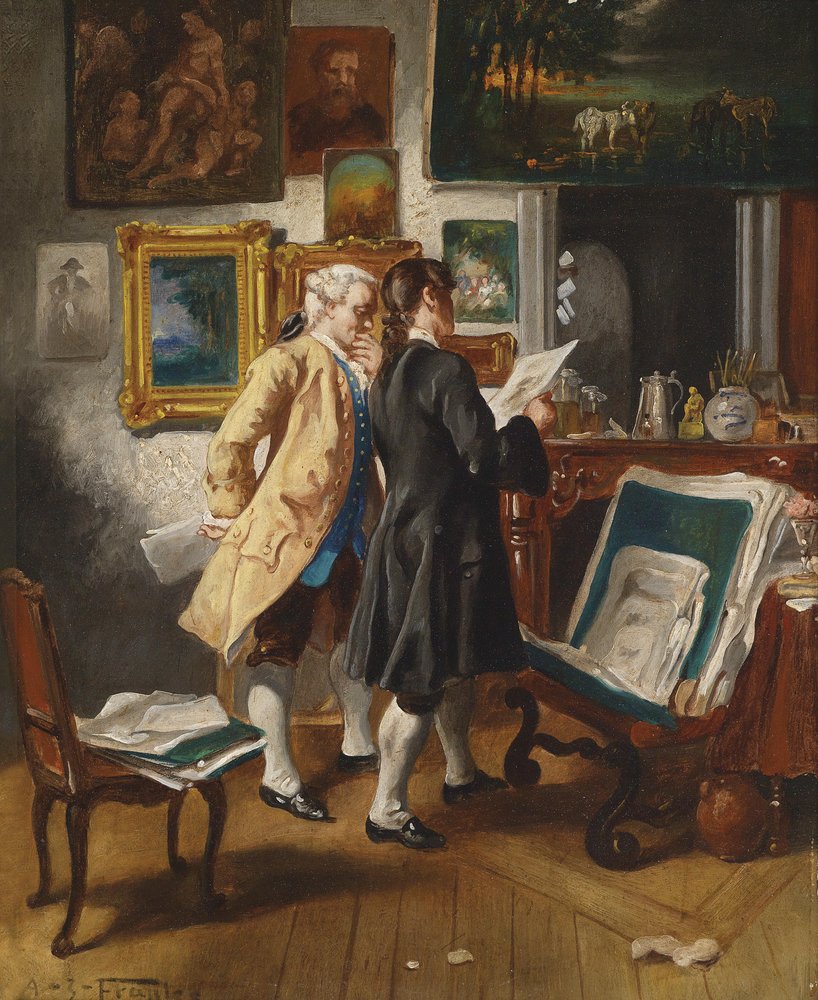 At the Antique Dealer by Albert Josef Franke: Fine art print