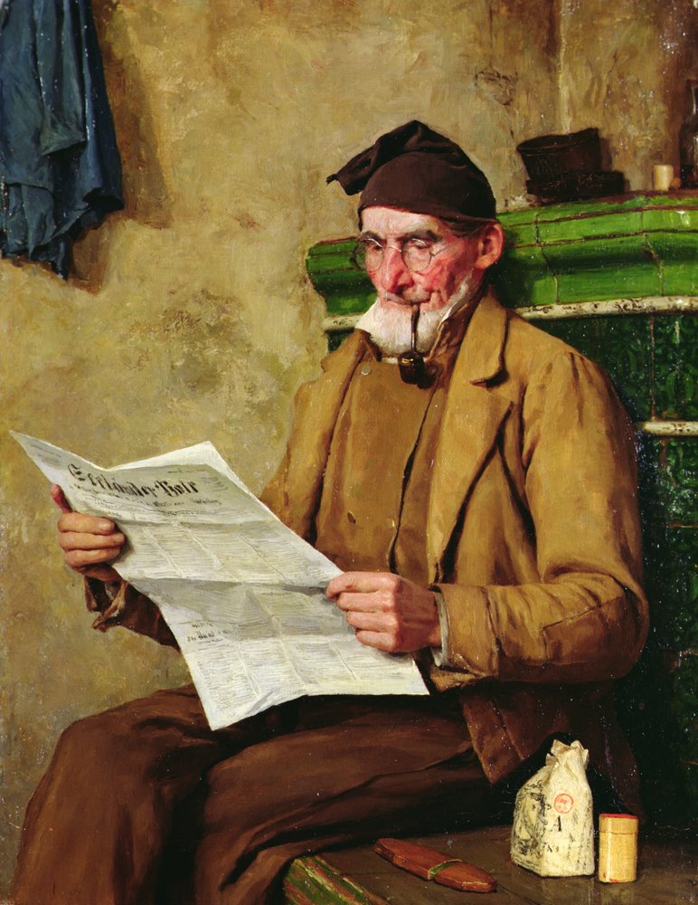 Old Feissli Reading the Newspaper by Albert Anker