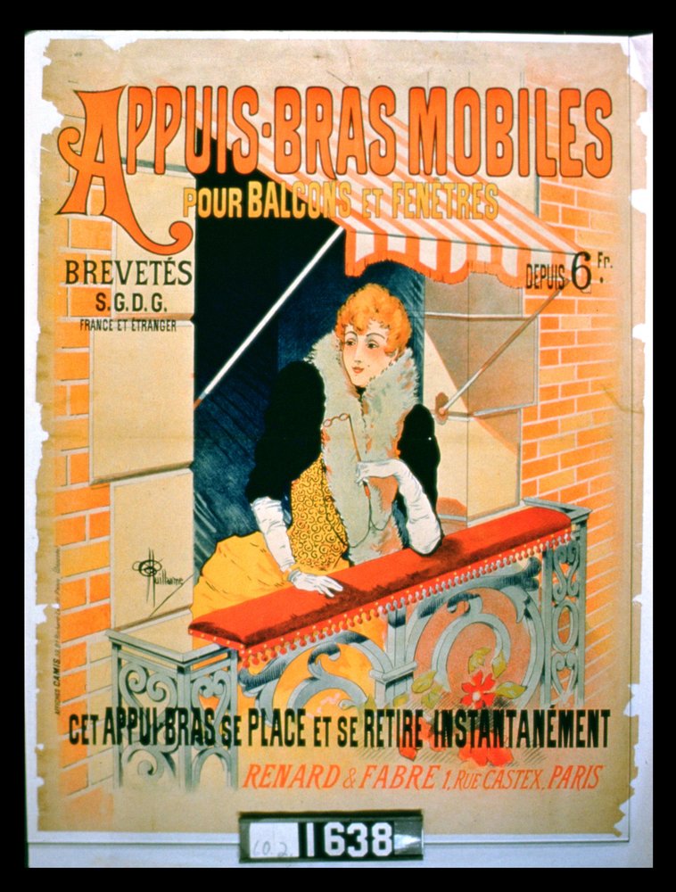 Poster advertising 'Mobile Arm Rests for Balconies and Windows', made ...