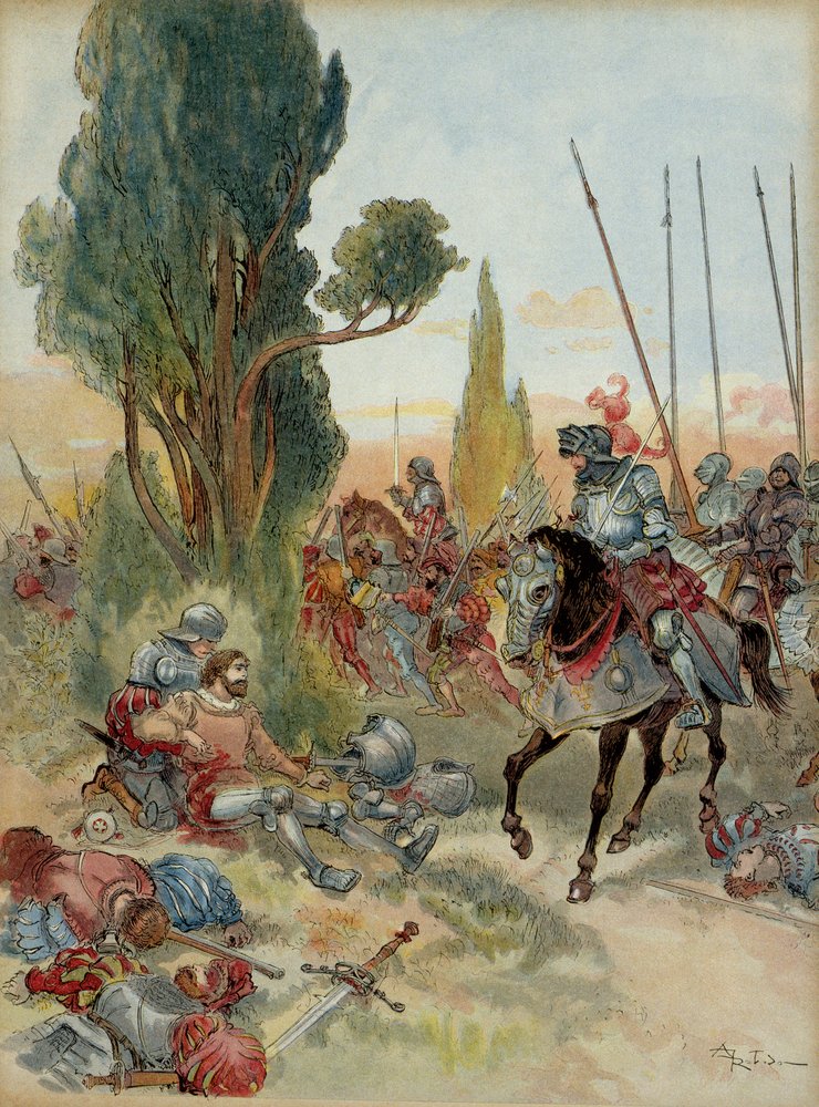 Sixth Italian War: Death of Pierre Terrail de Bayard, wounded by an ...