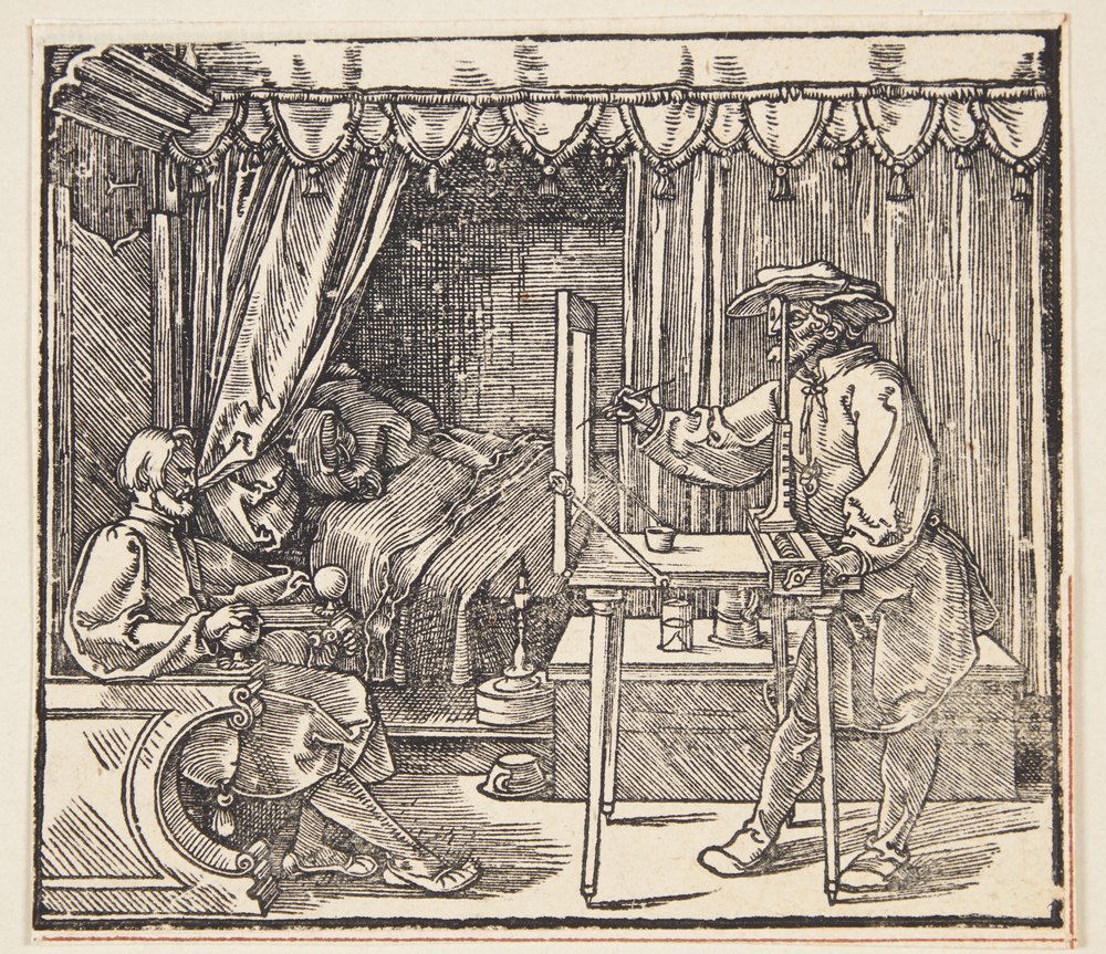 Draftsman drawing a portrait by Albrecht Dürer