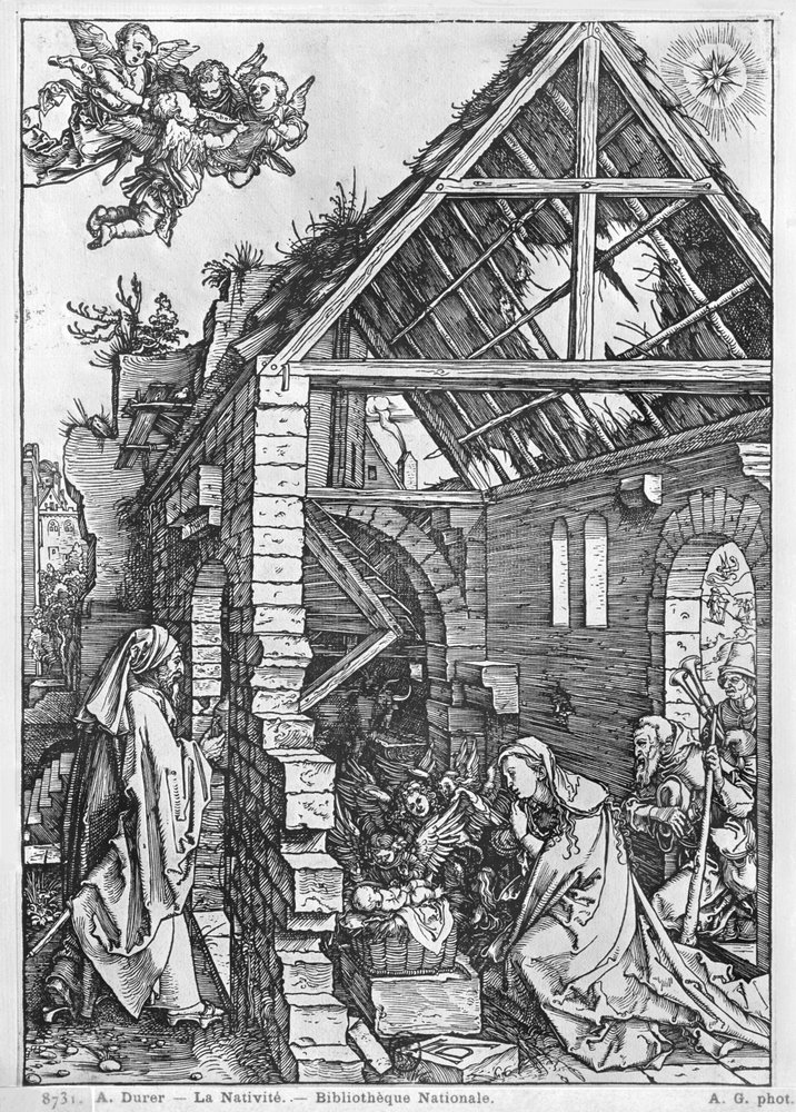 The Nativity, from the Life of the Virgin series, c.1503 (woodcut) (b-w ...