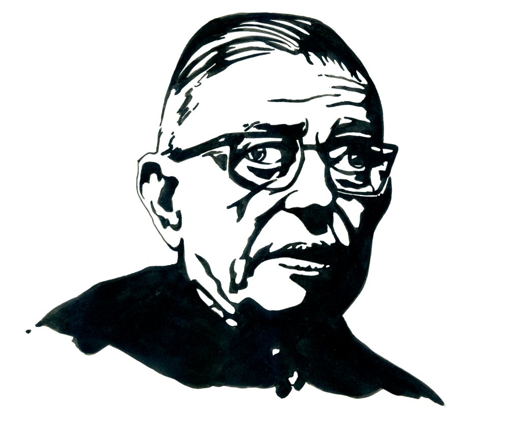 Portrait of the French writer, philosopher and playwright Jean-Paul Sartre