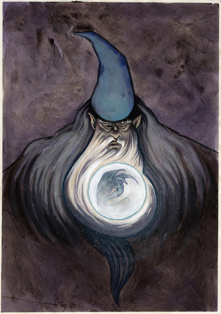 Wizard summoning a dragon by Alessandro Lonati