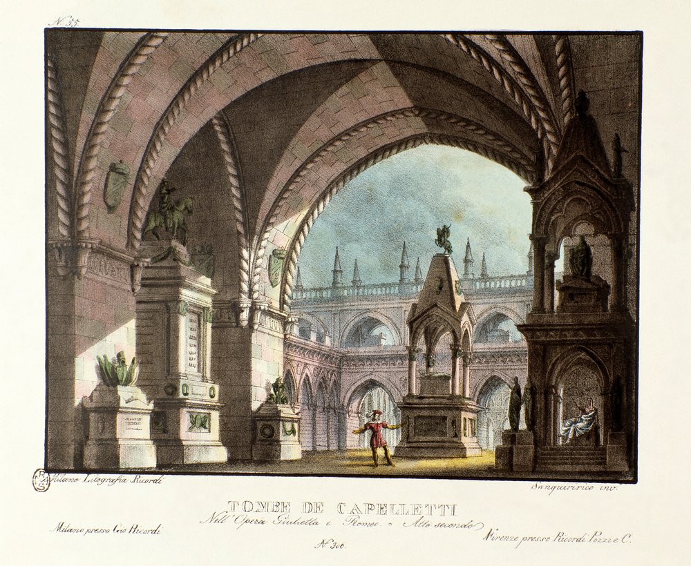 The tomb of the Capulet family Scenography for the performance at the Teatro Carcano in 1829 of ...
