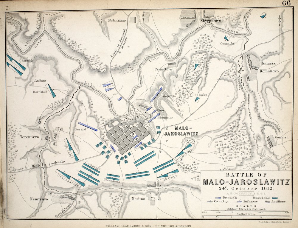 Map of the Battle of Malo-Jaroslawitz, published by William Blackwood ...