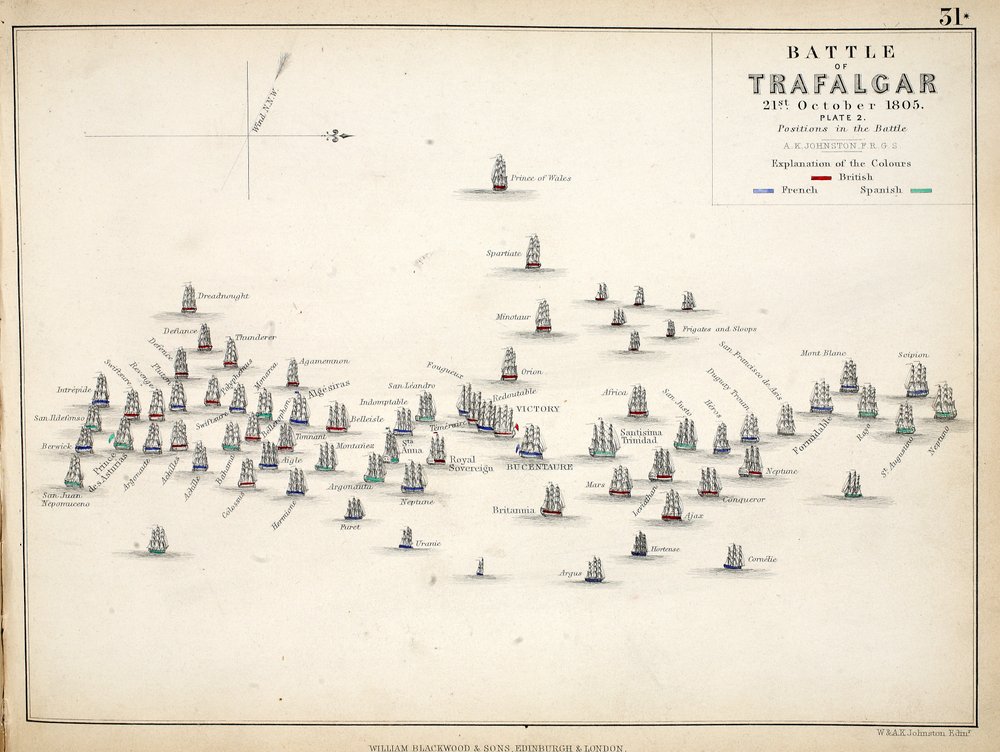 Map of the Battle of Trafalgar, published by William Blackwood and Sons ...