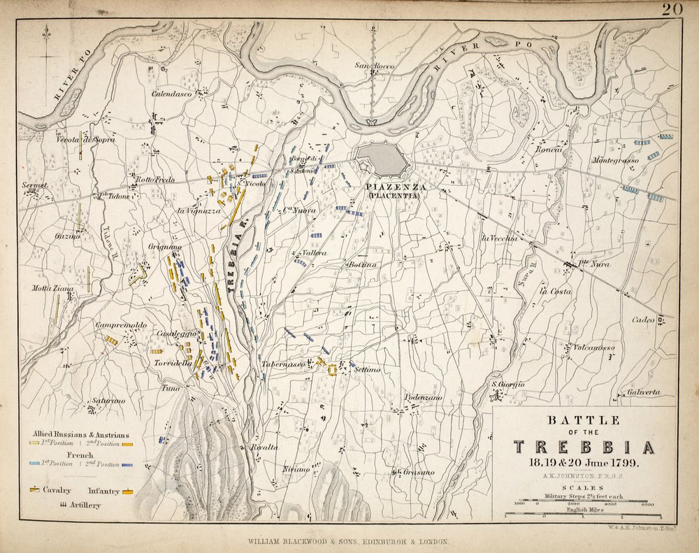 Map of the Battle of Trebbia, published by William Blackwood and Sons ...