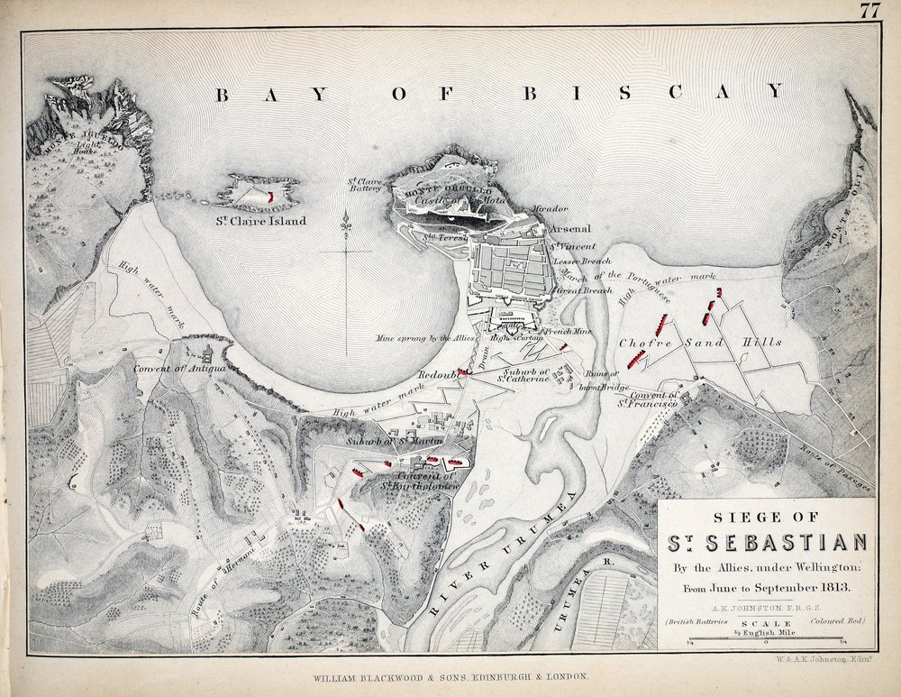 Map of the Siege of St Sebastian, published by William Blackwood and ...