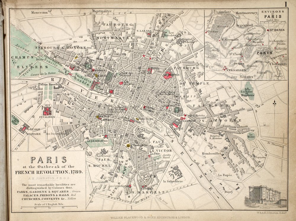 Map of Paris at the Outbreak of the French Revolution, published by ...