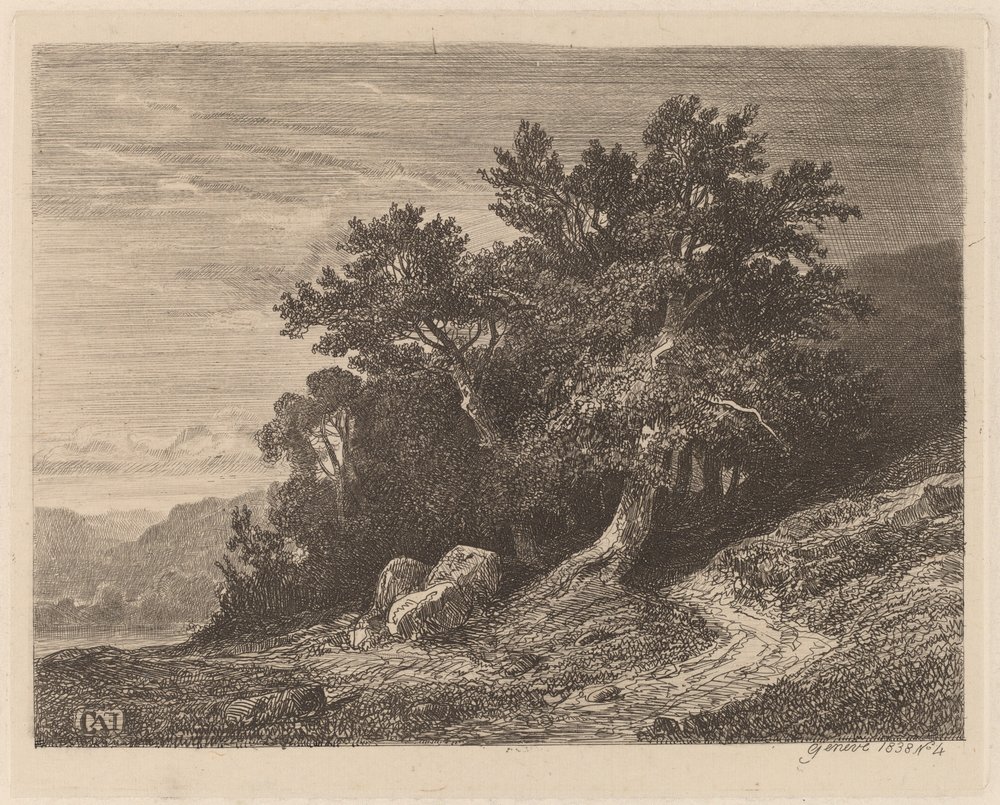 Ancient Trees on a Hillside by Alexandre Calame