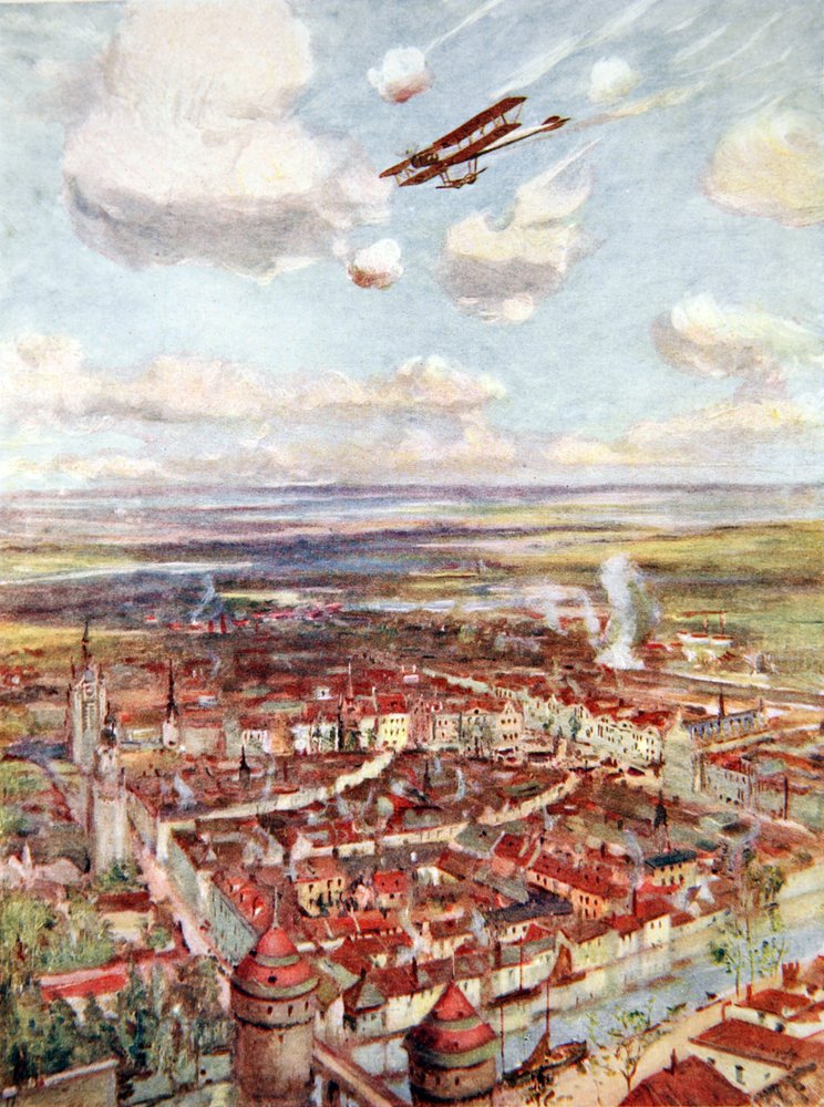 Lieutenant Rhodes-Moorhouse Flying Over Courtrai to Bomb the Railway