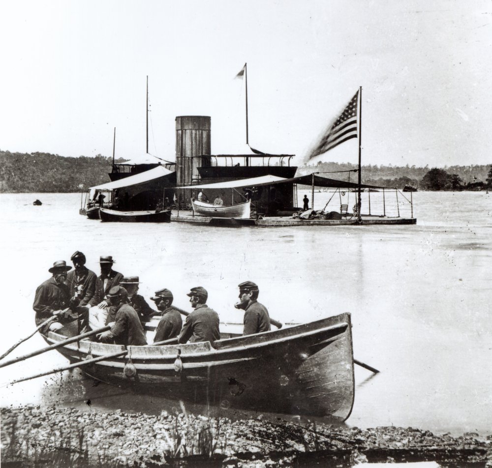 The USS Onondaga on the James River, Virginia in 1864