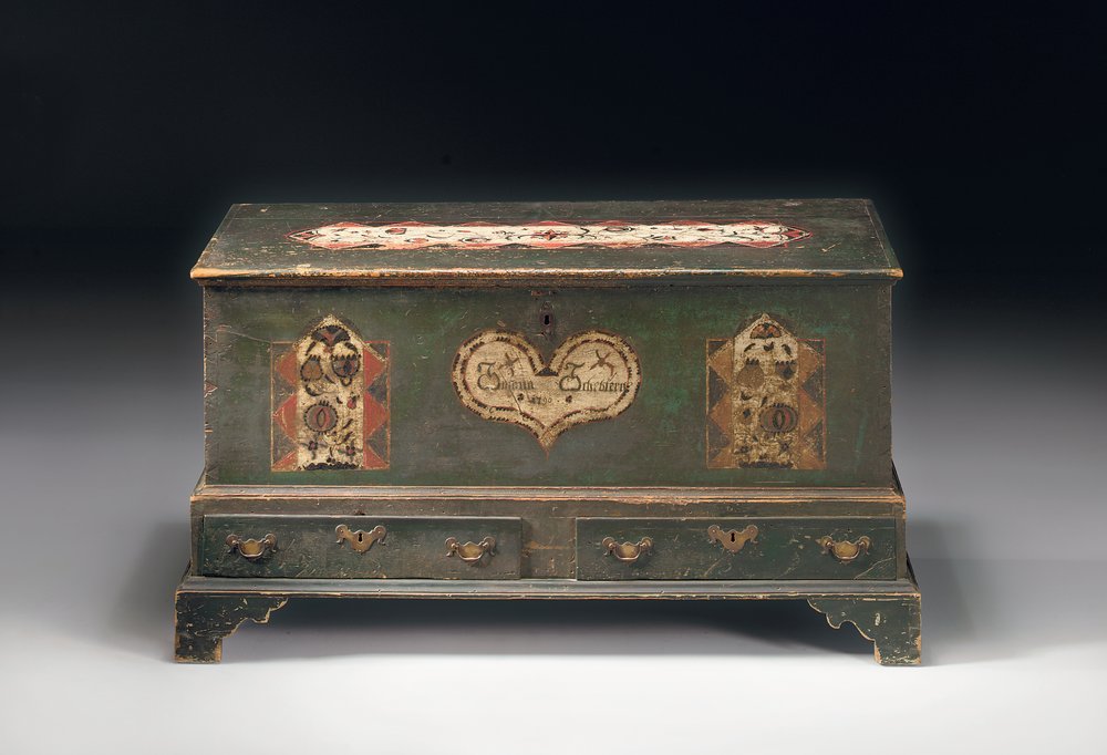A Paint Decorated Lift-Top Dower Chest, Inscribed Susana Scheblern ...
