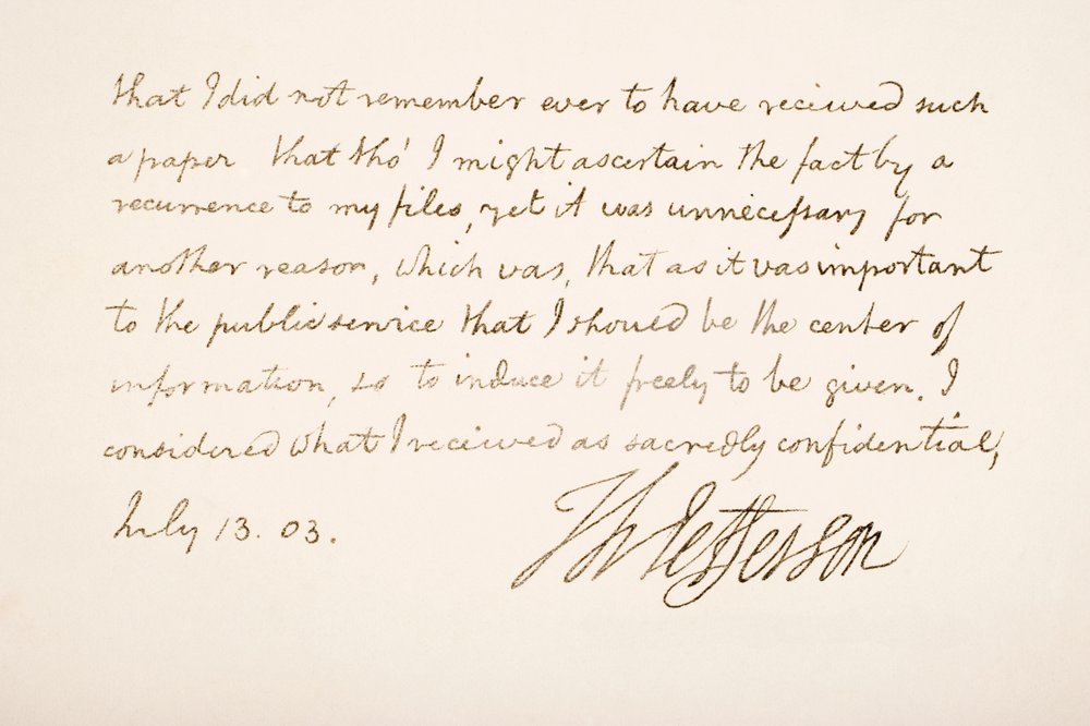 Handwriting and signature of Thomas Jefferson, 1803