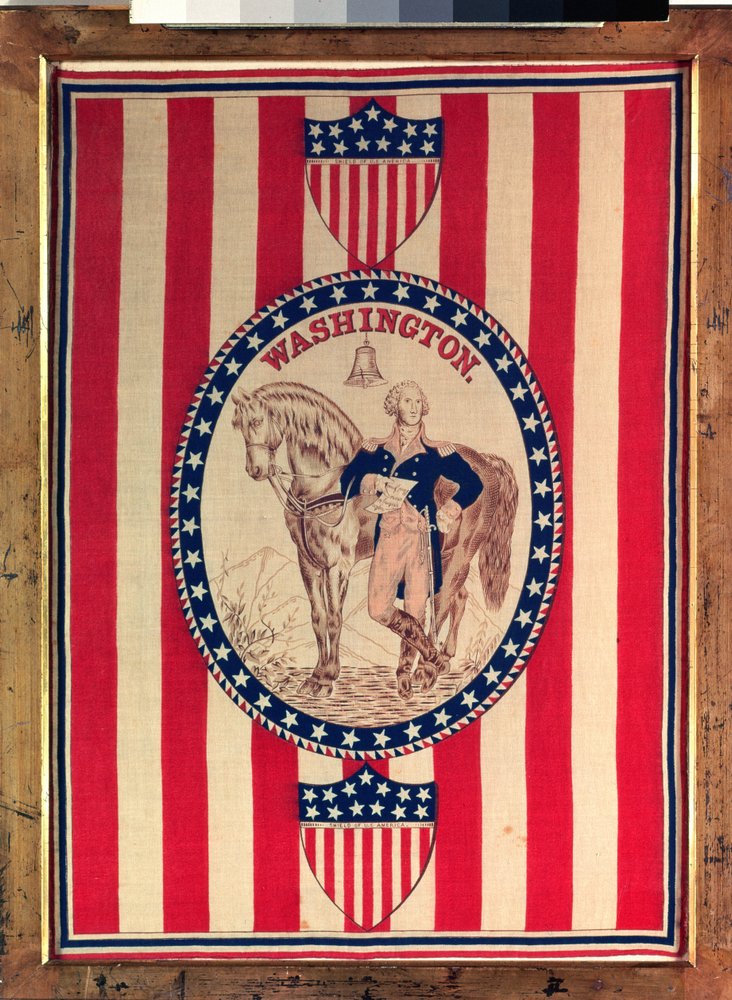 Kerchief Depicting a Full-Length Equestrian Portrait of George Washington