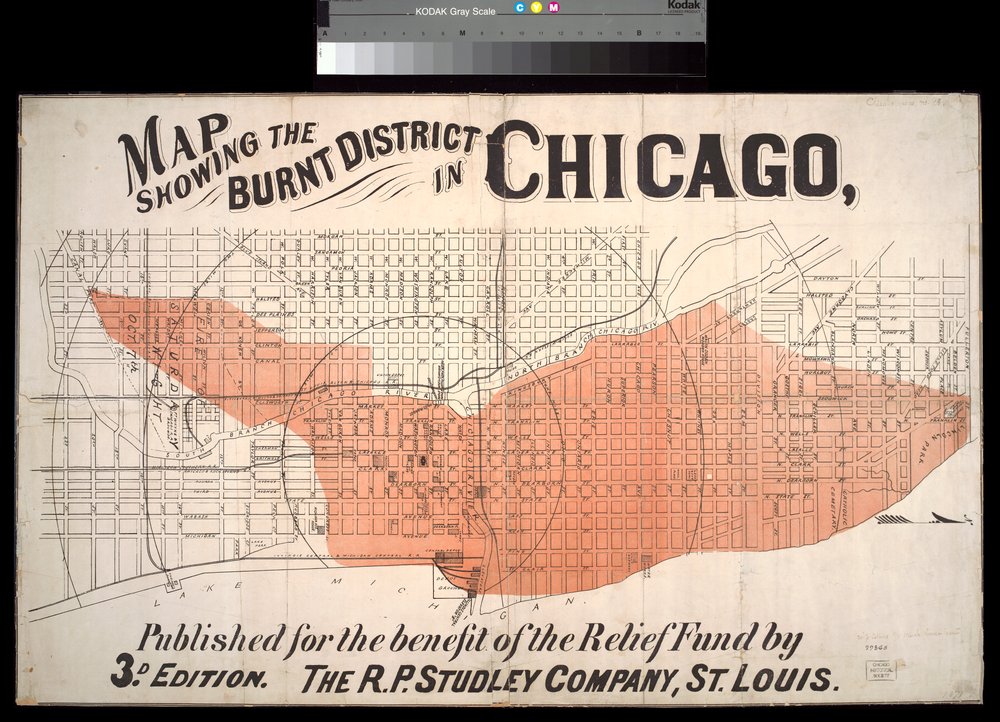 Map showing the Burnt District in Chicago, c.1872