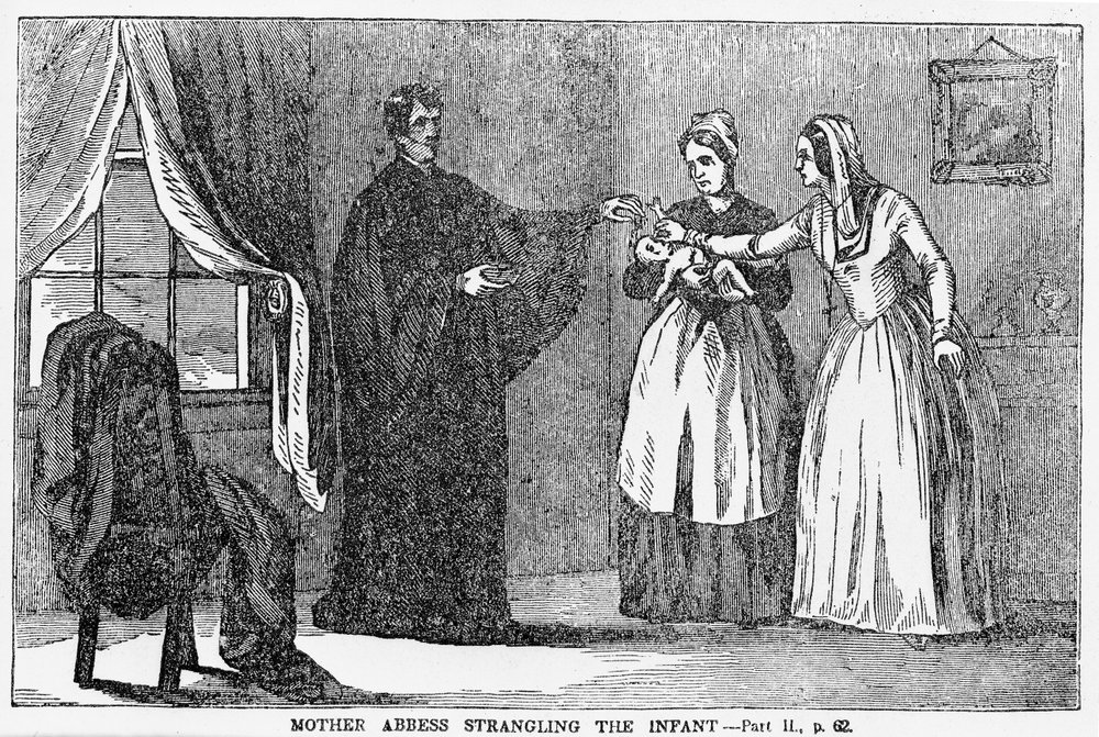 Mother Abbess Strangling the Infant, illustration from an Anti-Catholic ...