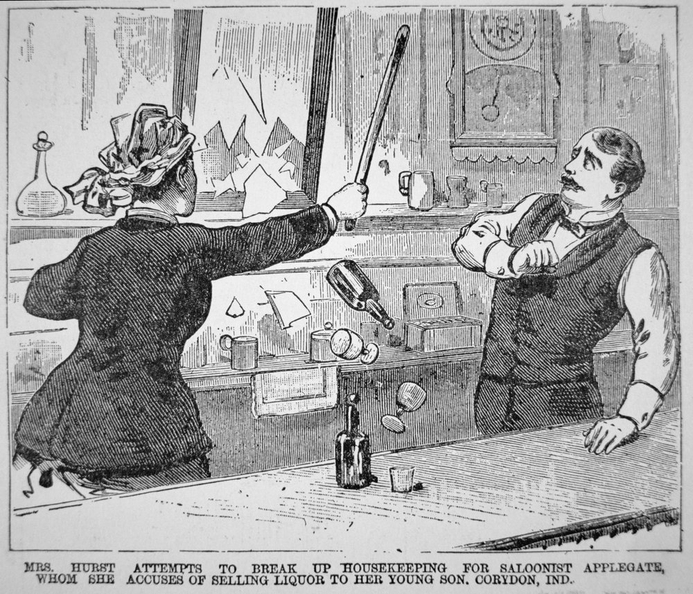 Mrs Hurst breaks up a saloon, from the 'Police Gazette'