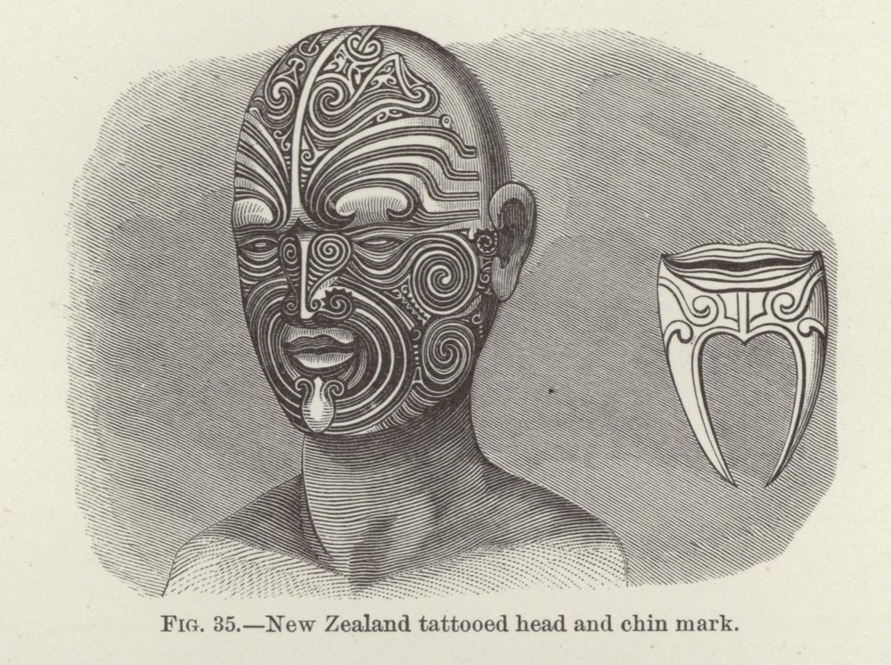 New Zealand Tattooed Head and Chin Mark by American School