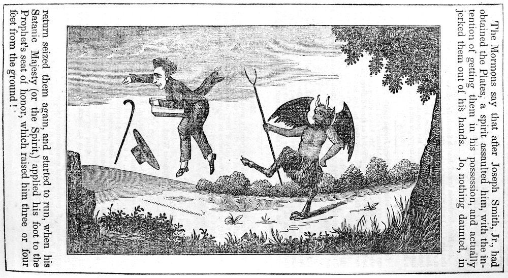 Satan kicking Joseph Smith (1805-44) from the back page of the Anti ...