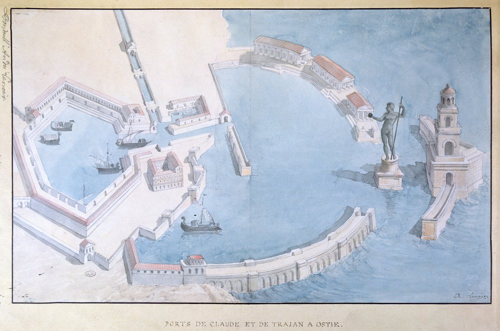 Reconstruction of the Roman port of Ostia, c.1850