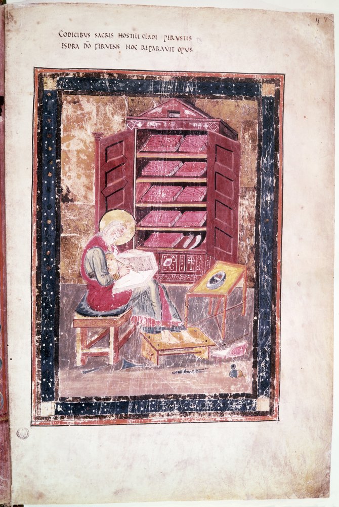Ezra Writing the Sacred Books from Memory in 458 BC, from the Codex ...