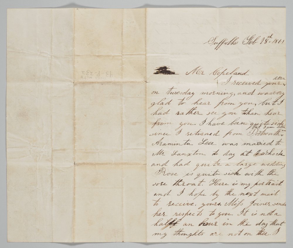 Letter to John Copeland from His Wife Ann, February 18, 1861