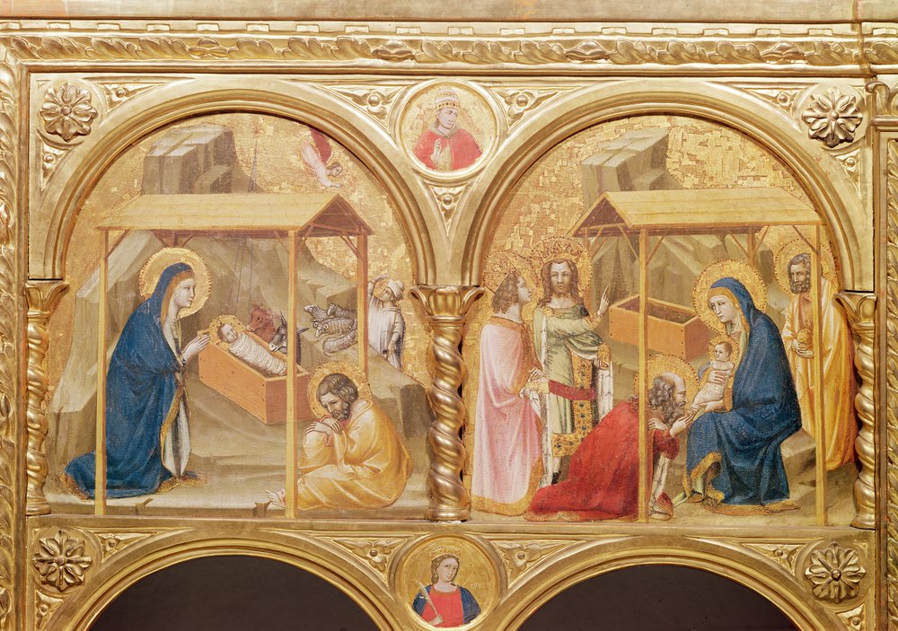 Section of an altar screen with the Nativity and the Adoration of the Magi