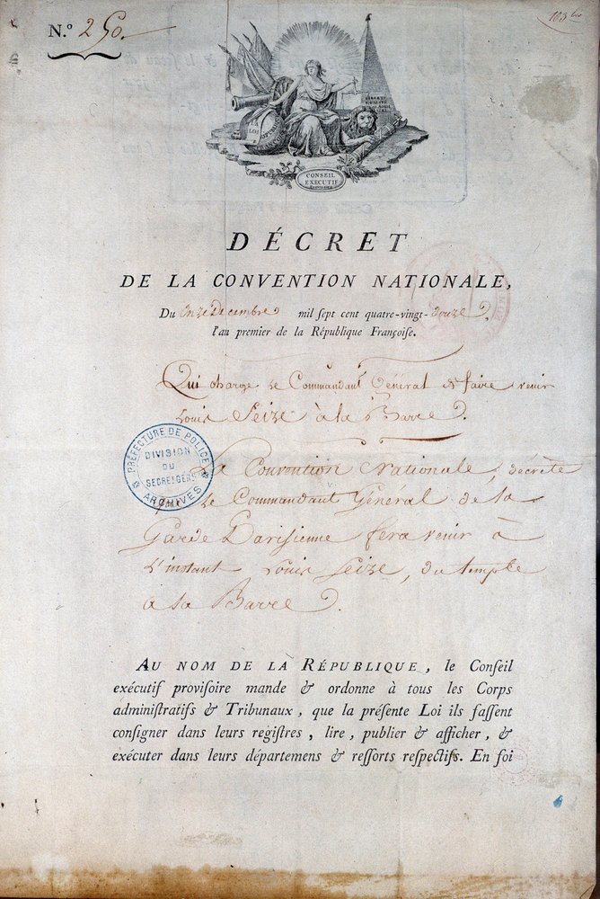 French Revolution: Decret of the Convention of 11/12/1792 ordering the ...