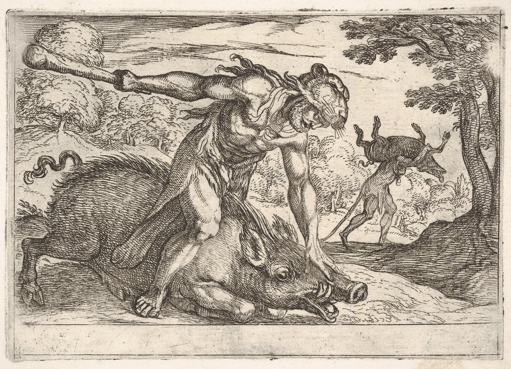 Hercules and the Boar of Erymanthus by Antonio Tempesta