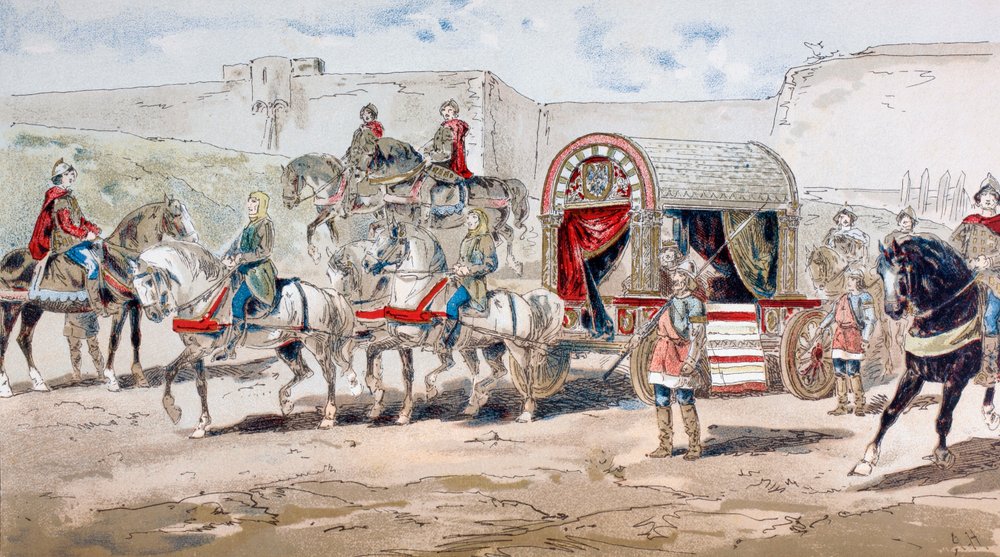 A horse-drawn royal coach of the 9th century