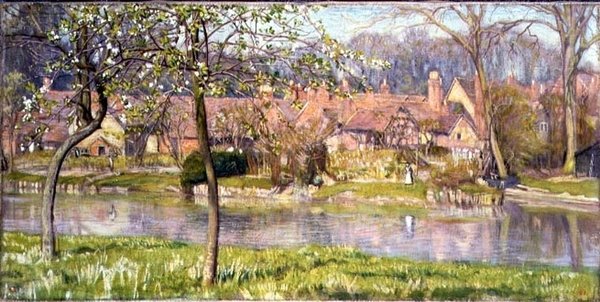 Houses and a River by Arthur Joseph Gaskin: Fine art print