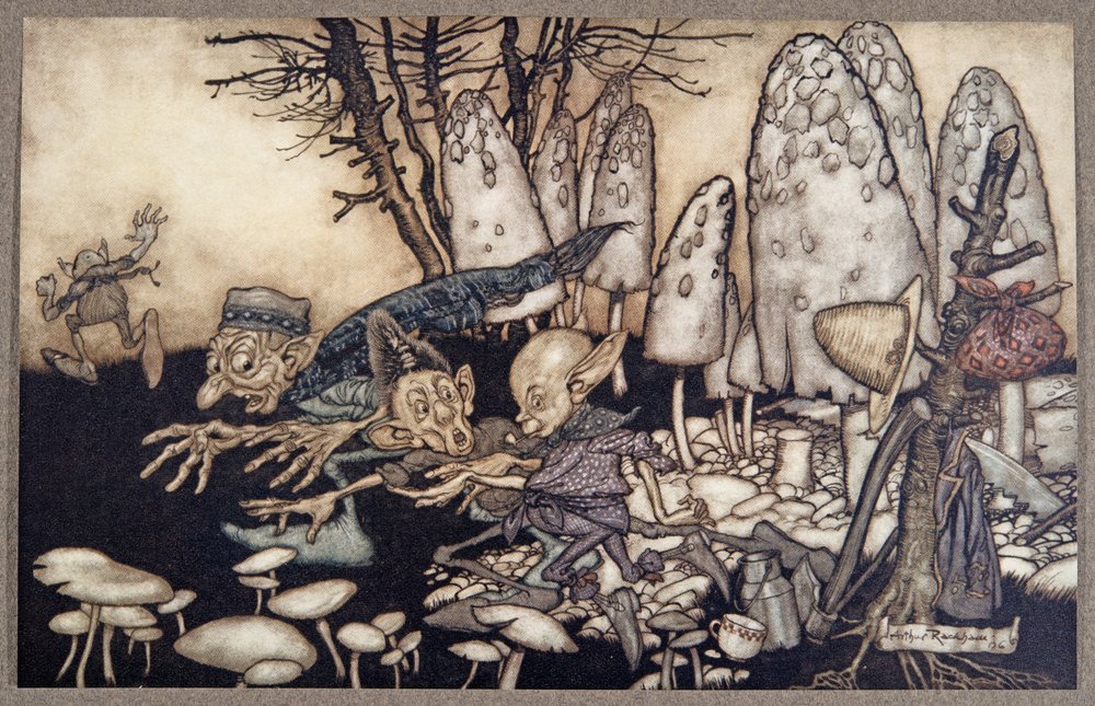 A band of workmen who were sawing down a toadstool rushed away leaving ...