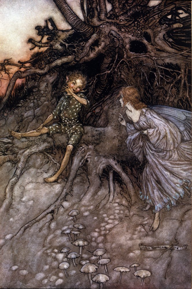 Act II, Scene I Puck & a fairy; Puck admits that he is 'that merry ...