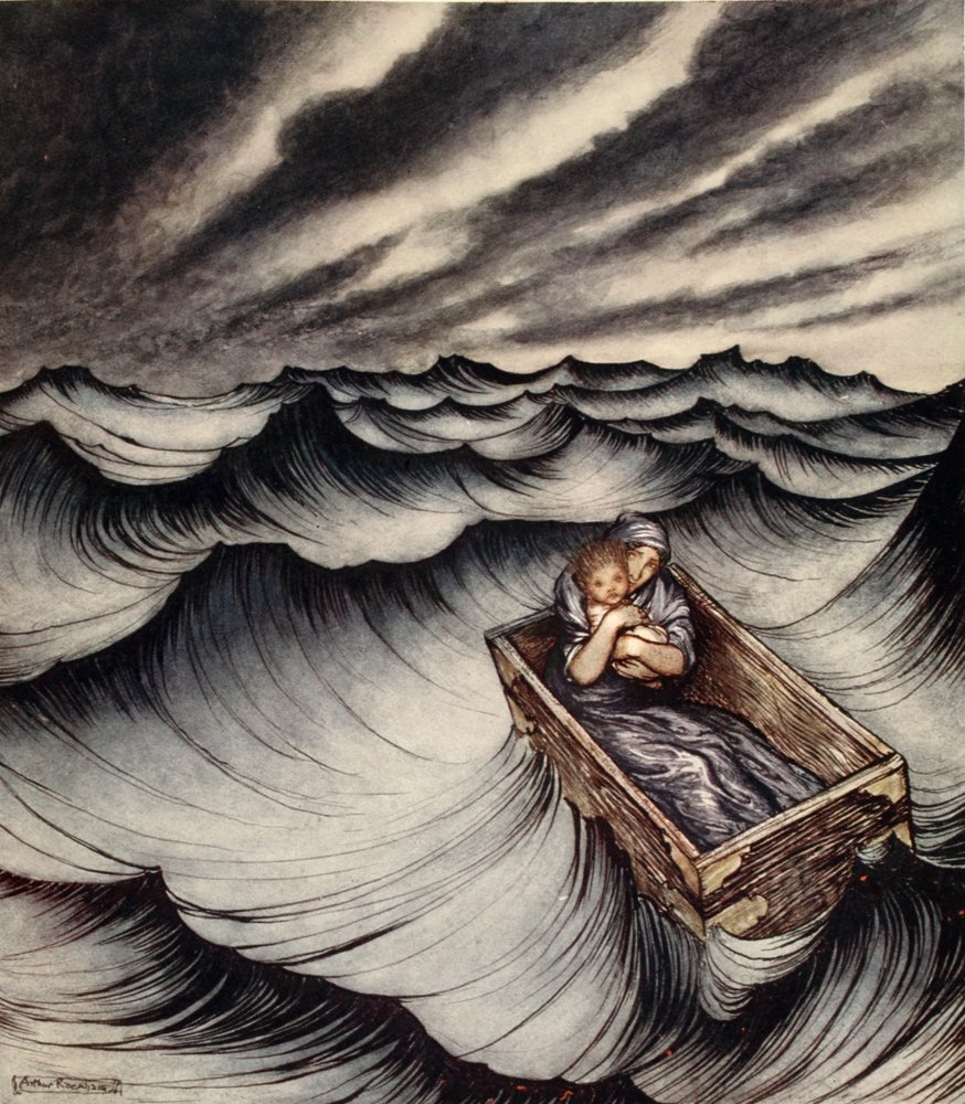 Danae clasped her child closely, illustration from 'A Wonder Book for ...